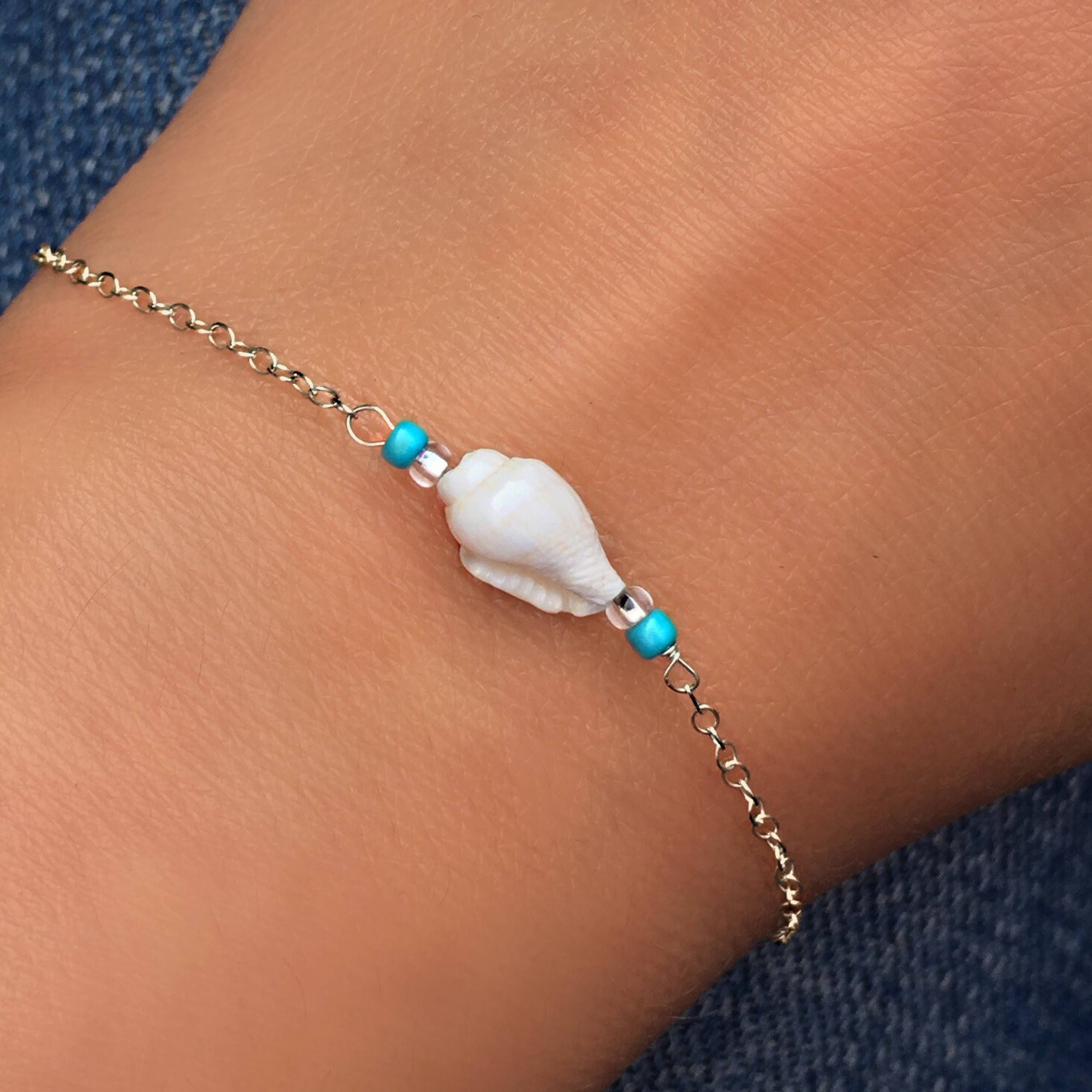 Seashell Bracelet Turquoise Bracelet Sterling Silver | Etsy