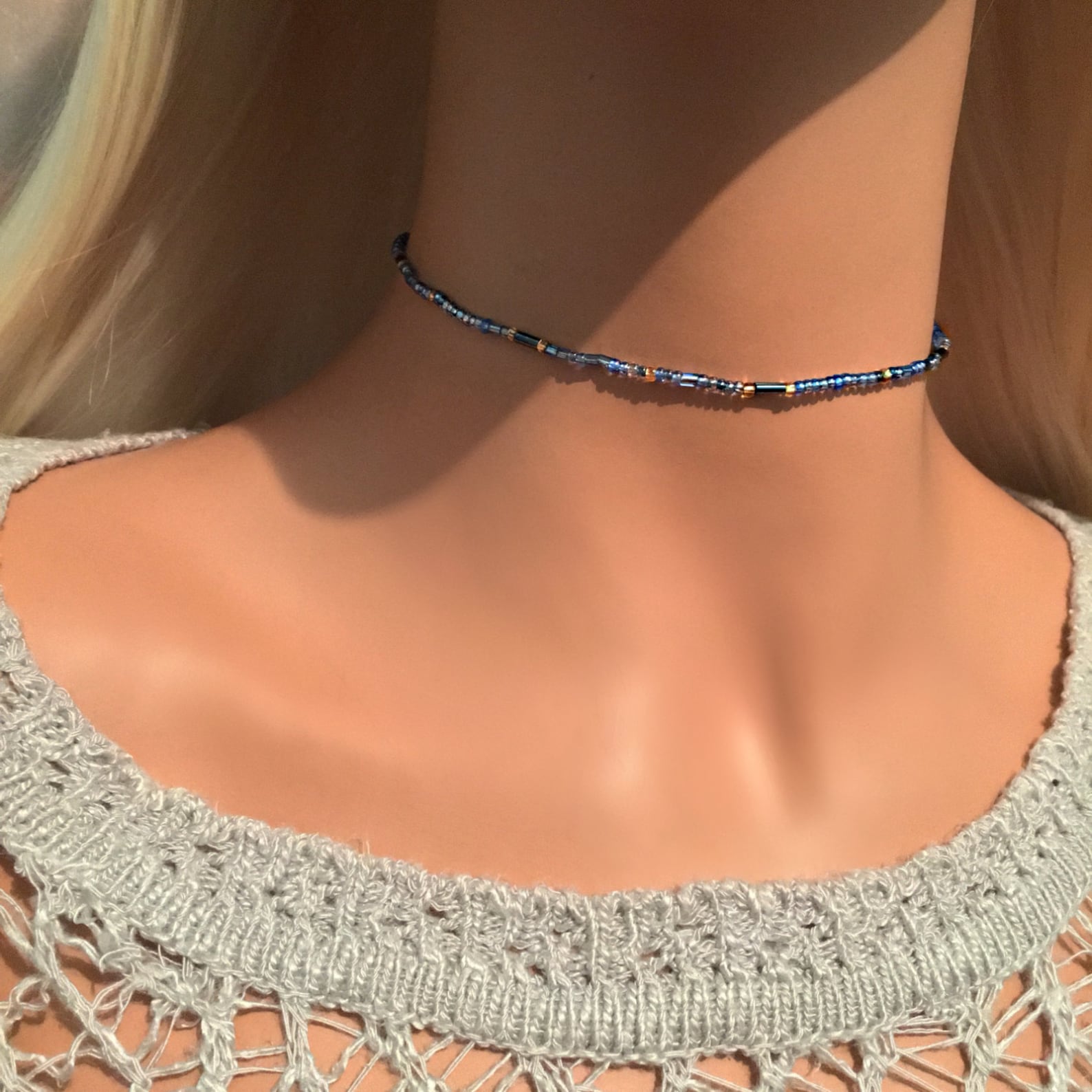 Blue Choker Denim Choker Necklace Boho Choker Necklace | Etsy