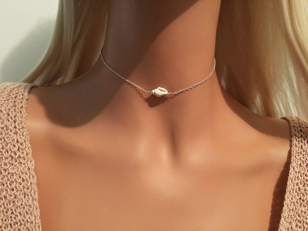 Shell Choker Necklace, Beach Choker, White Choker Necklace, Sterling ...
