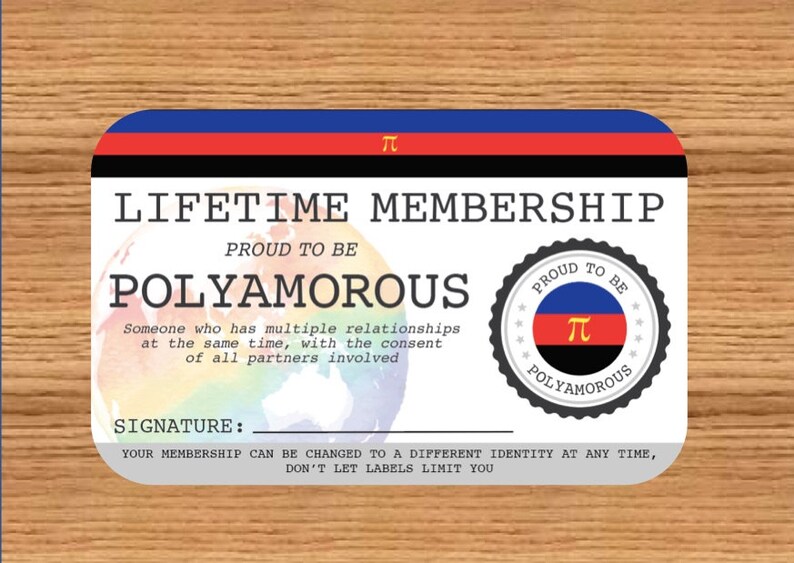 POLYAMOROUS Lifetime Membership Card - Gay Pride Card - LGBT Identity ...