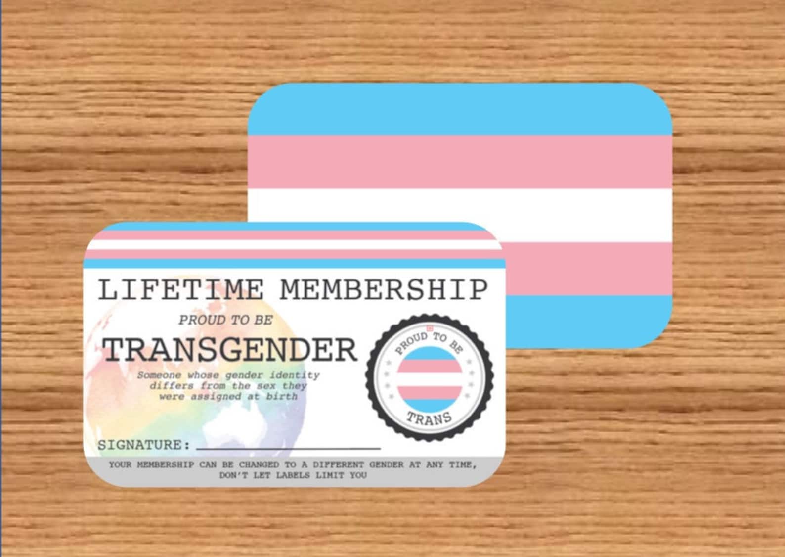 TRANSGENDER Lifetime Membership Card - Gay Pride Card - LGBT Identity ...