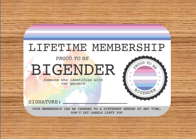 BIGENDER Lifetime Membership Card - Gay Pride Card - LGBT Identity Card ...