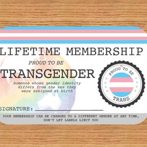 TRANSGENDER Lifetime Membership Card - Gay Pride Card - LGBT Identity ...