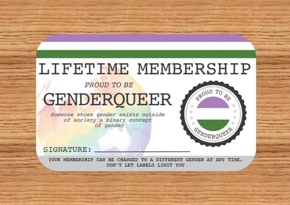 GENDERQUEER Lifetime Membership Card - Gay Pride Card - LGBT Identity ...