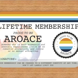 AROACE Lifetime Membership Card - Gay Pride Card - LGBT Identity Card ...