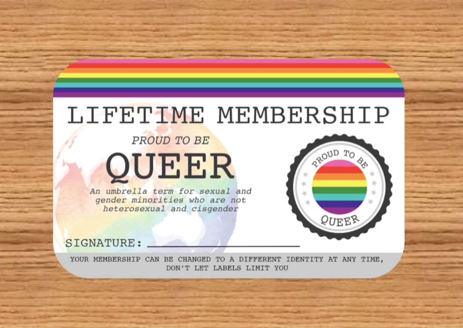 QUEER Lifetime Membership Card - Gay Pride Card - LGBT Identity Card ...