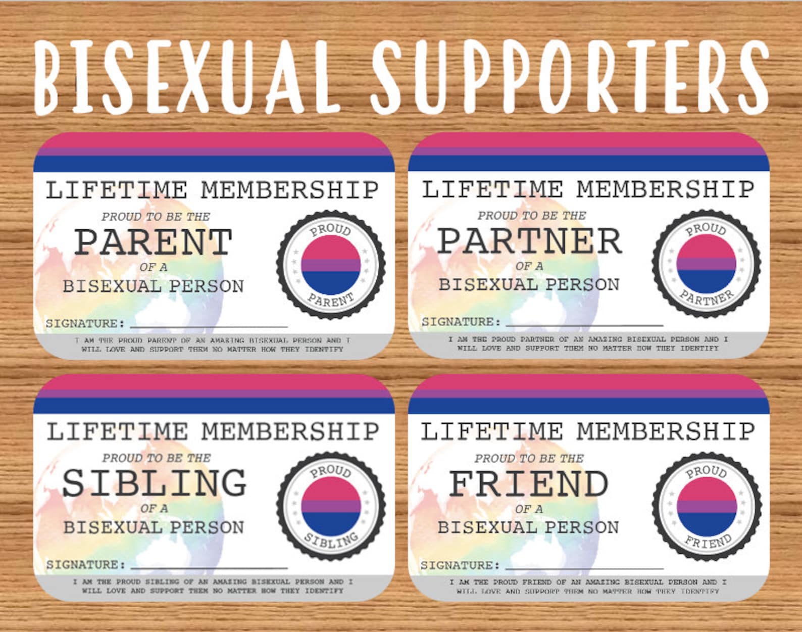 BISEXUAL Proud Parent/partner/sibling/friend Lifetime Membership Card ...