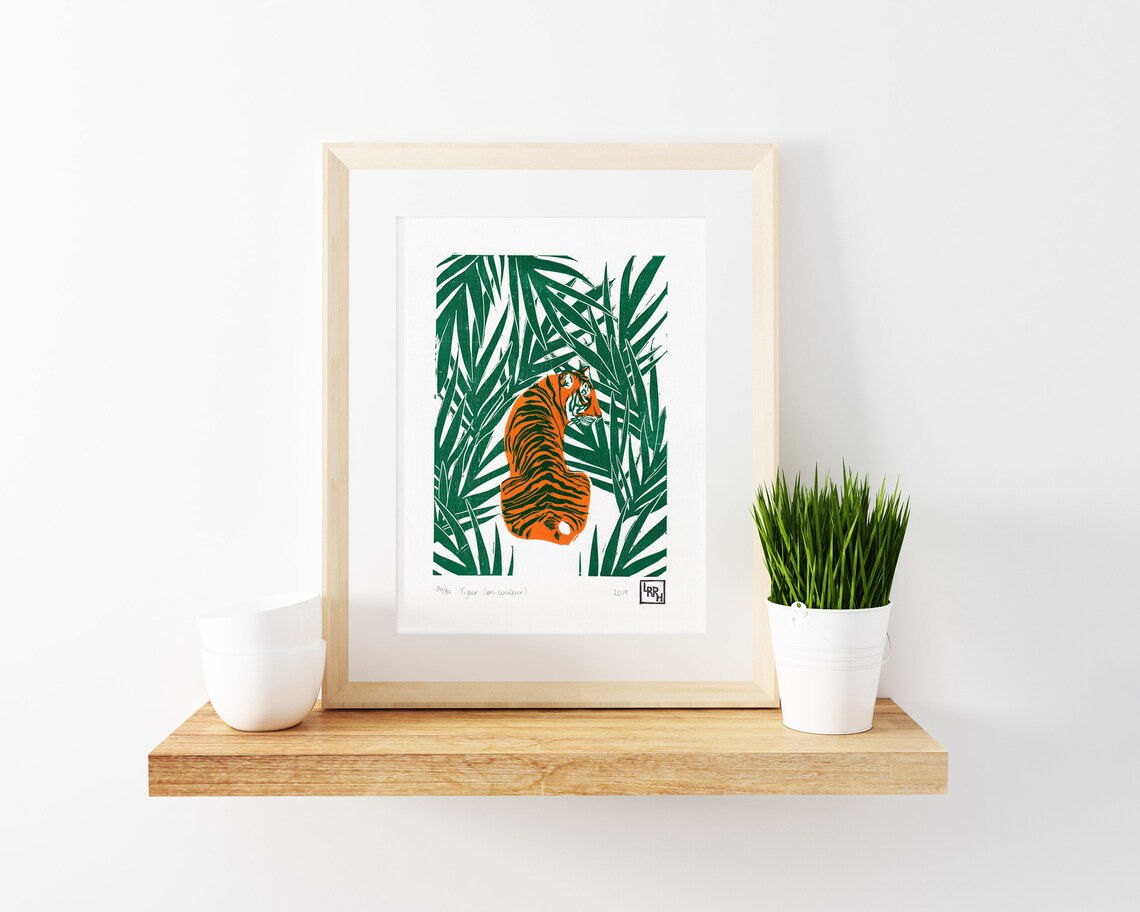 Tiger Linoprint Animal Linocut Jungle Decor Wall Art - Etsy