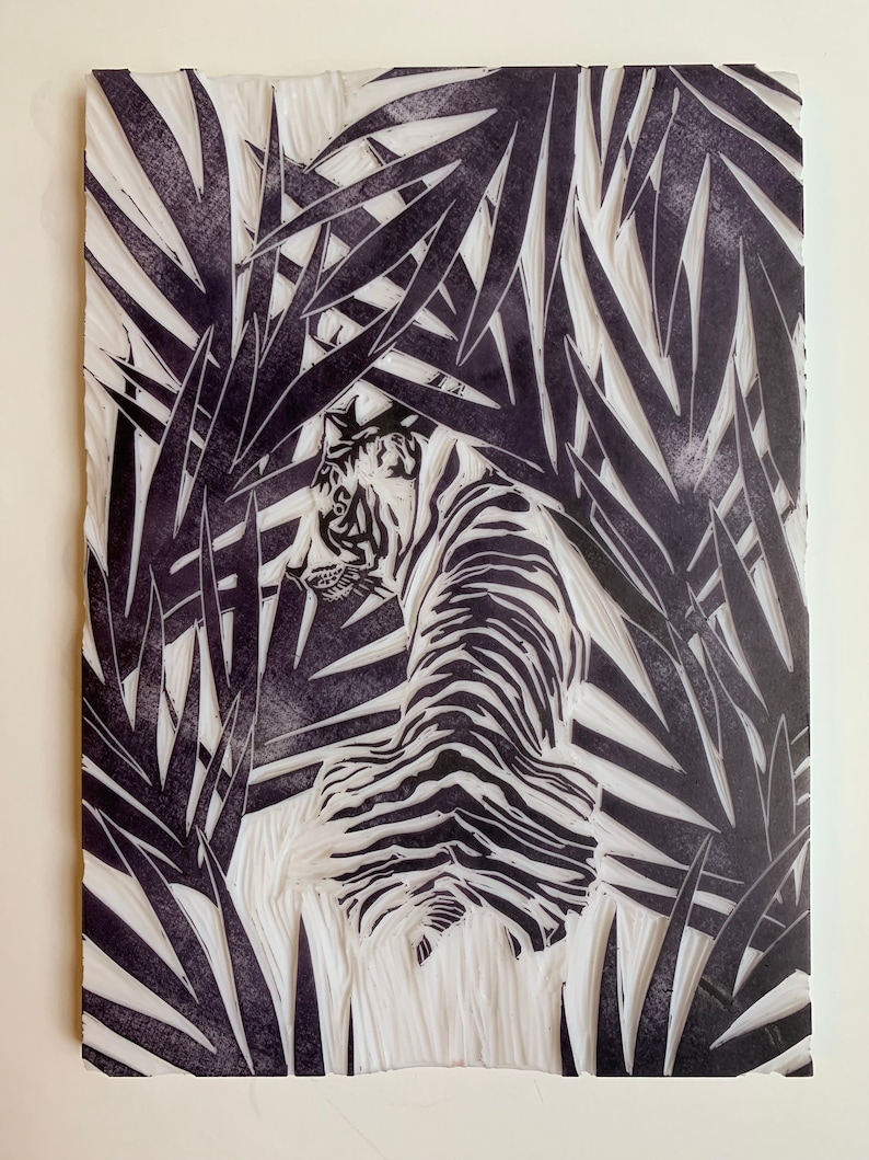 Tiger Linoprint Animal Linocut Jungle Decor Wall Art - Etsy