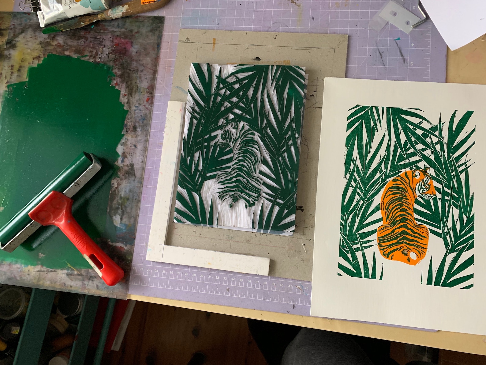 Tiger Linoprint Animal Linocut Jungle Decor Wall Art - Etsy