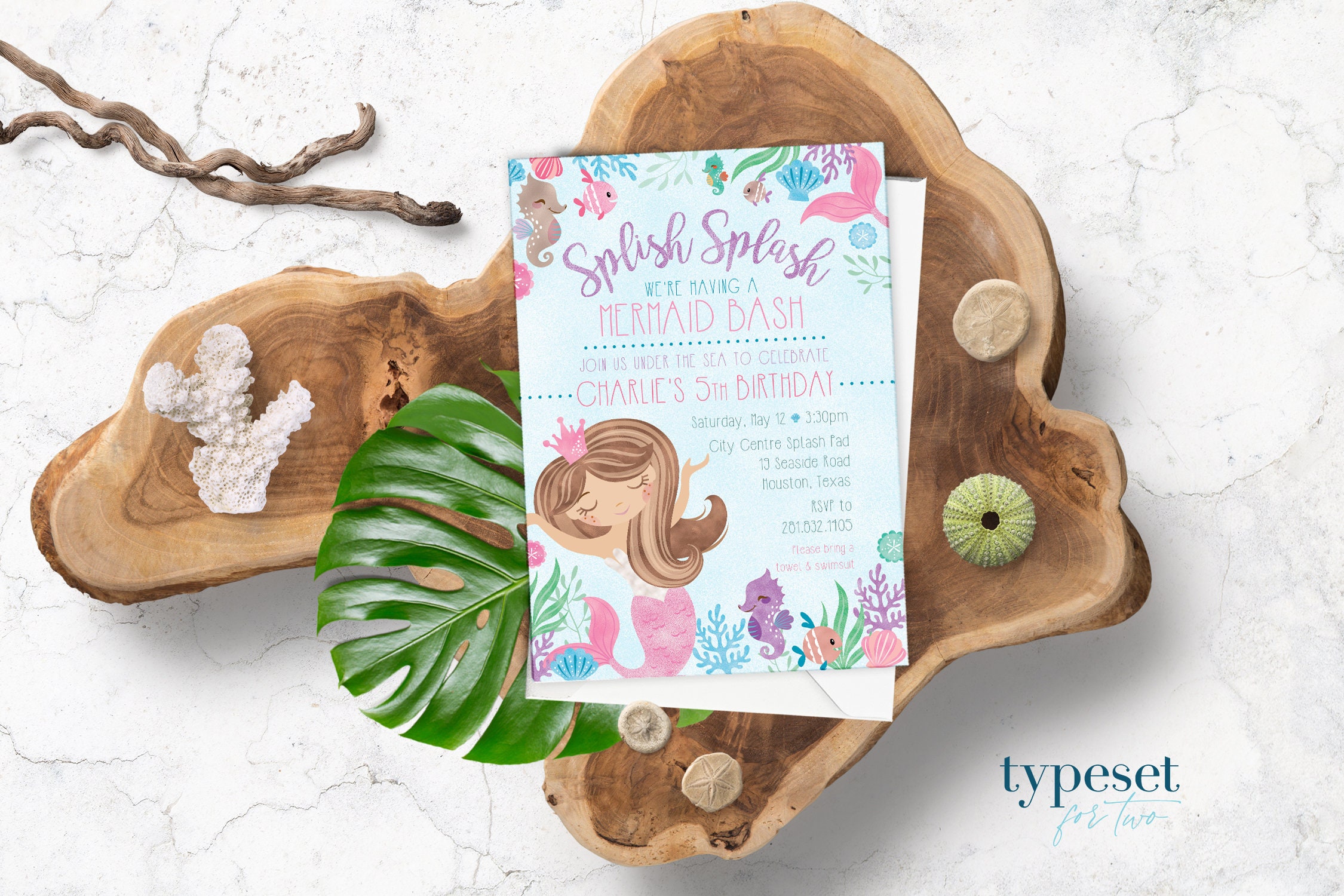 Splish Splash, It's a Mermaid Bash Mermaid Birthday Party Invitation ...