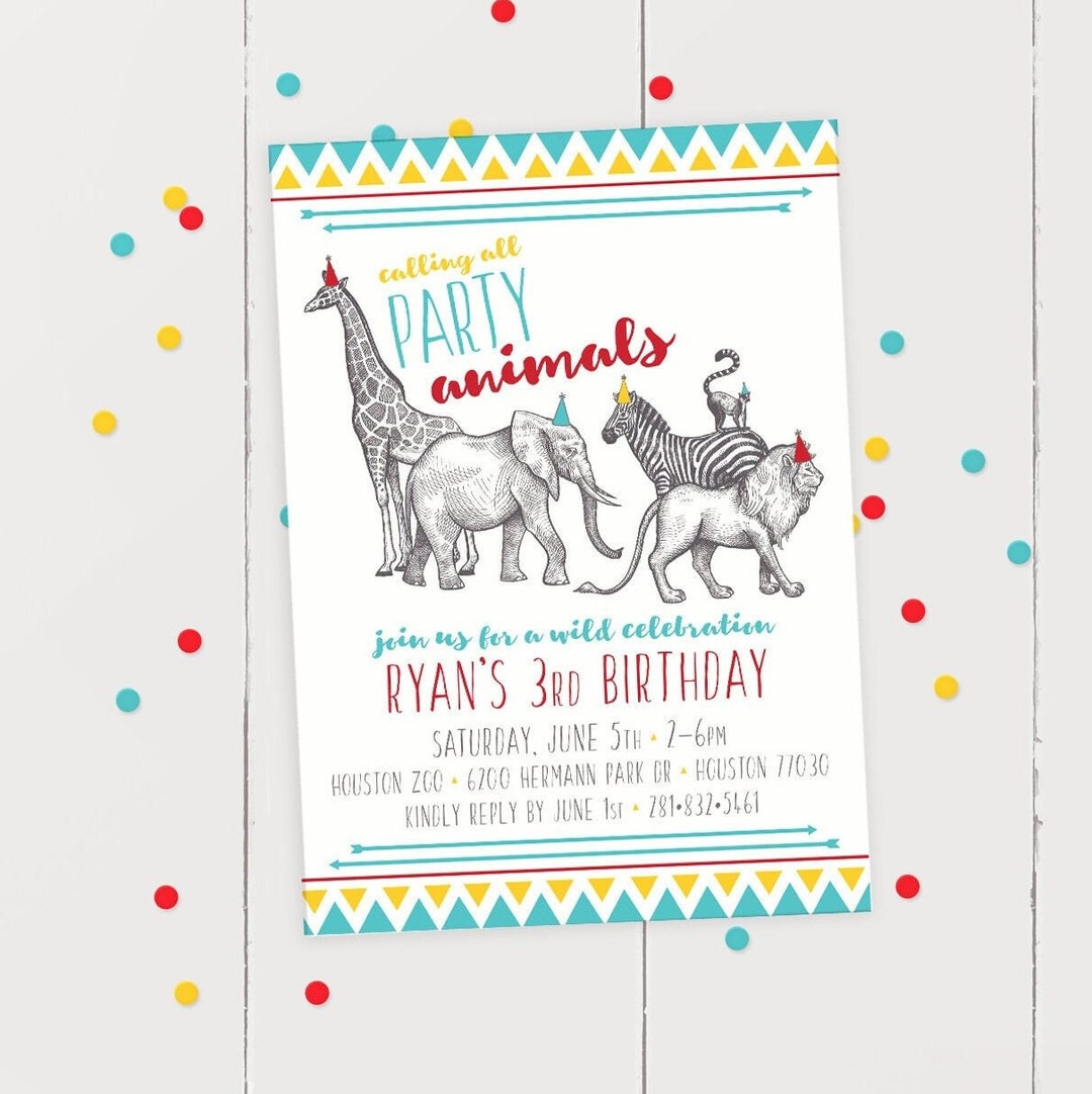 Calling All Party Animals! Birthday Party Invitation, Party Animals ...