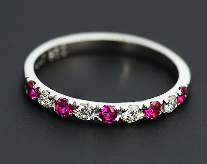 Platinum 950 Diamond and Natural Ruby Half Eternity Ring - Etsy UK