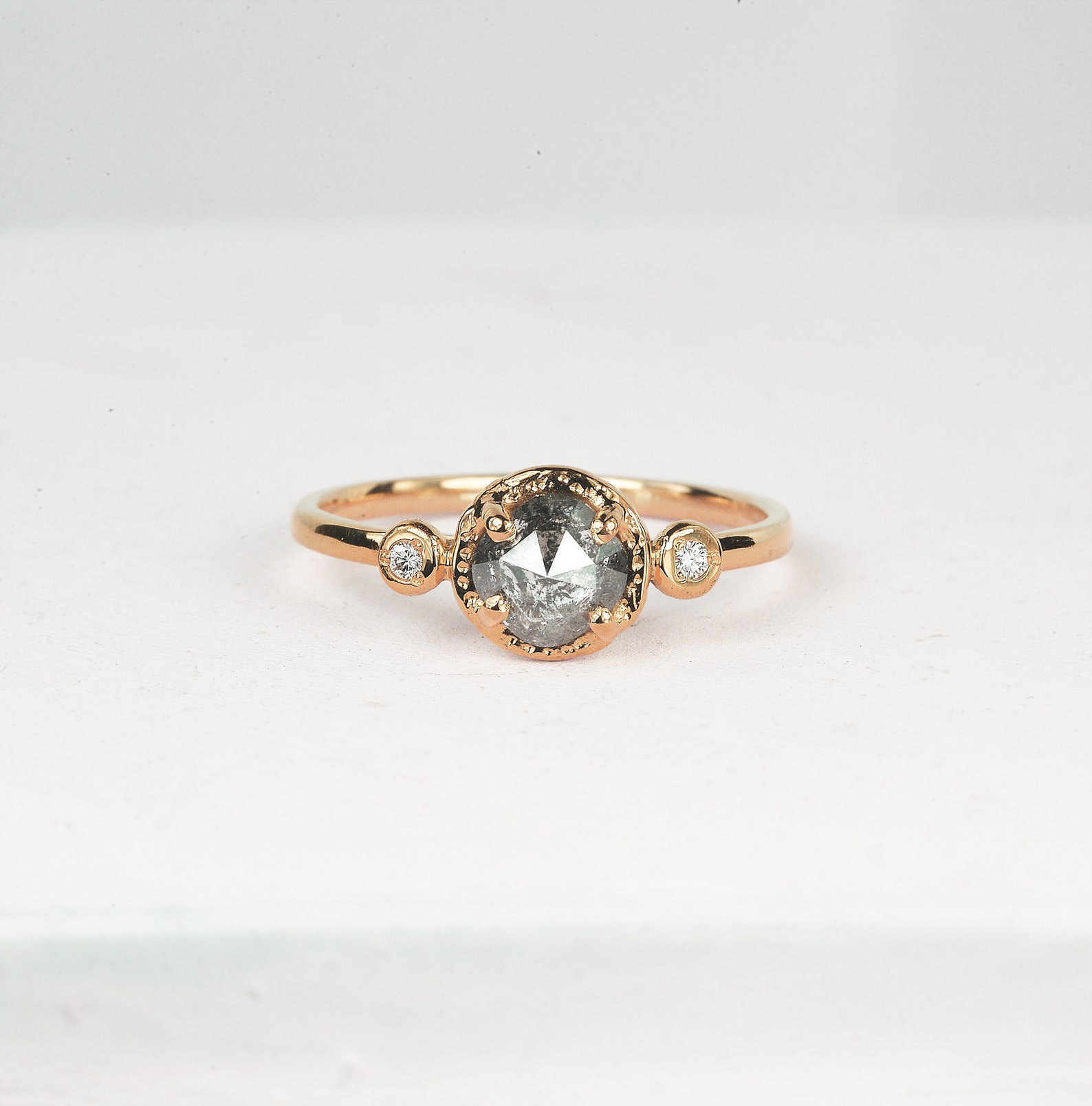 Round Diamond Ring-rose Cut Diamond Engagement Ring-salt and - Etsy UK