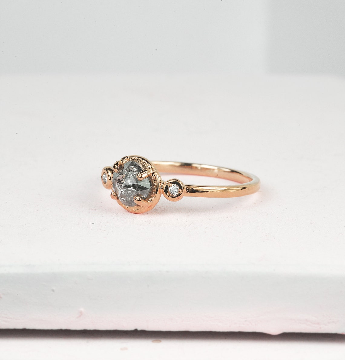 Round Diamond Ring-rose Cut Diamond Engagement Ring-salt and - Etsy UK
