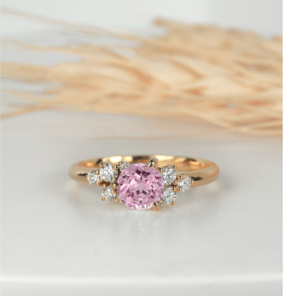 Light Pink Sapphire Engagement Ring | Sapphire Cluster Ring | Rose Gold ...
