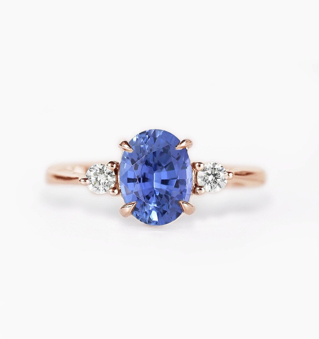 Oval Light Blue Sapphire Engagement Ring | 9k/14k/18k Gold Engagement ...