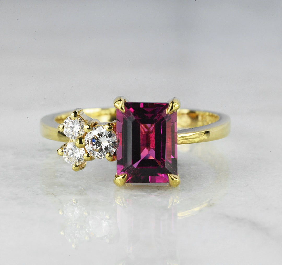 Garnet and Diamond Ring- Garnet Engagement Ring- Diamond Halo ...