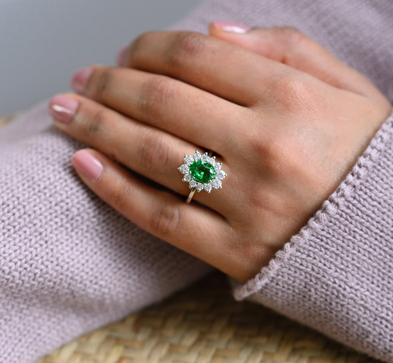 Tsavorite Ring-tsavorite Engagement Ring-tsavorite and Diamond Halo ...