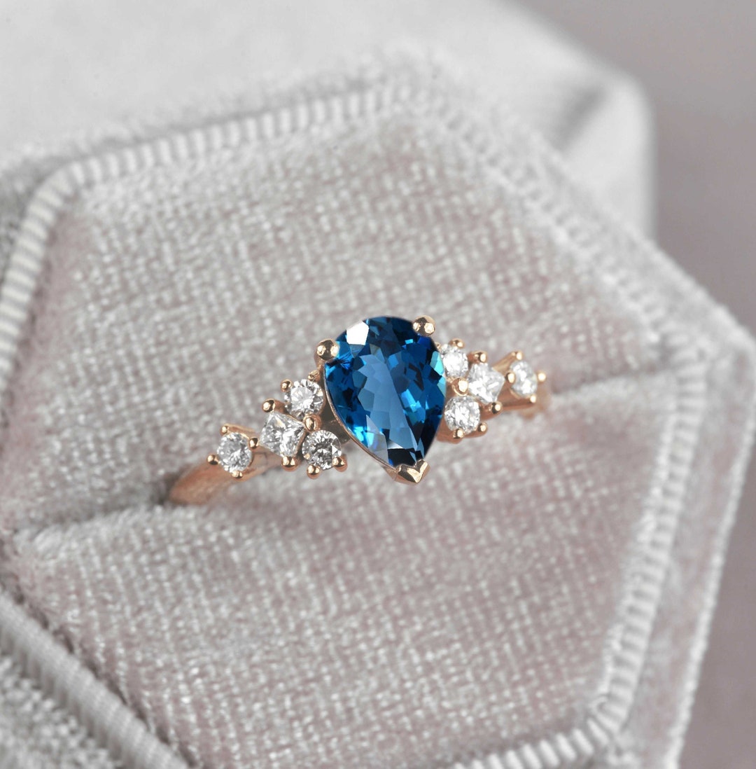 Pear Shaped Blue Topaz Engagement Ring | Bridal Pear Topaz Anniversary ...