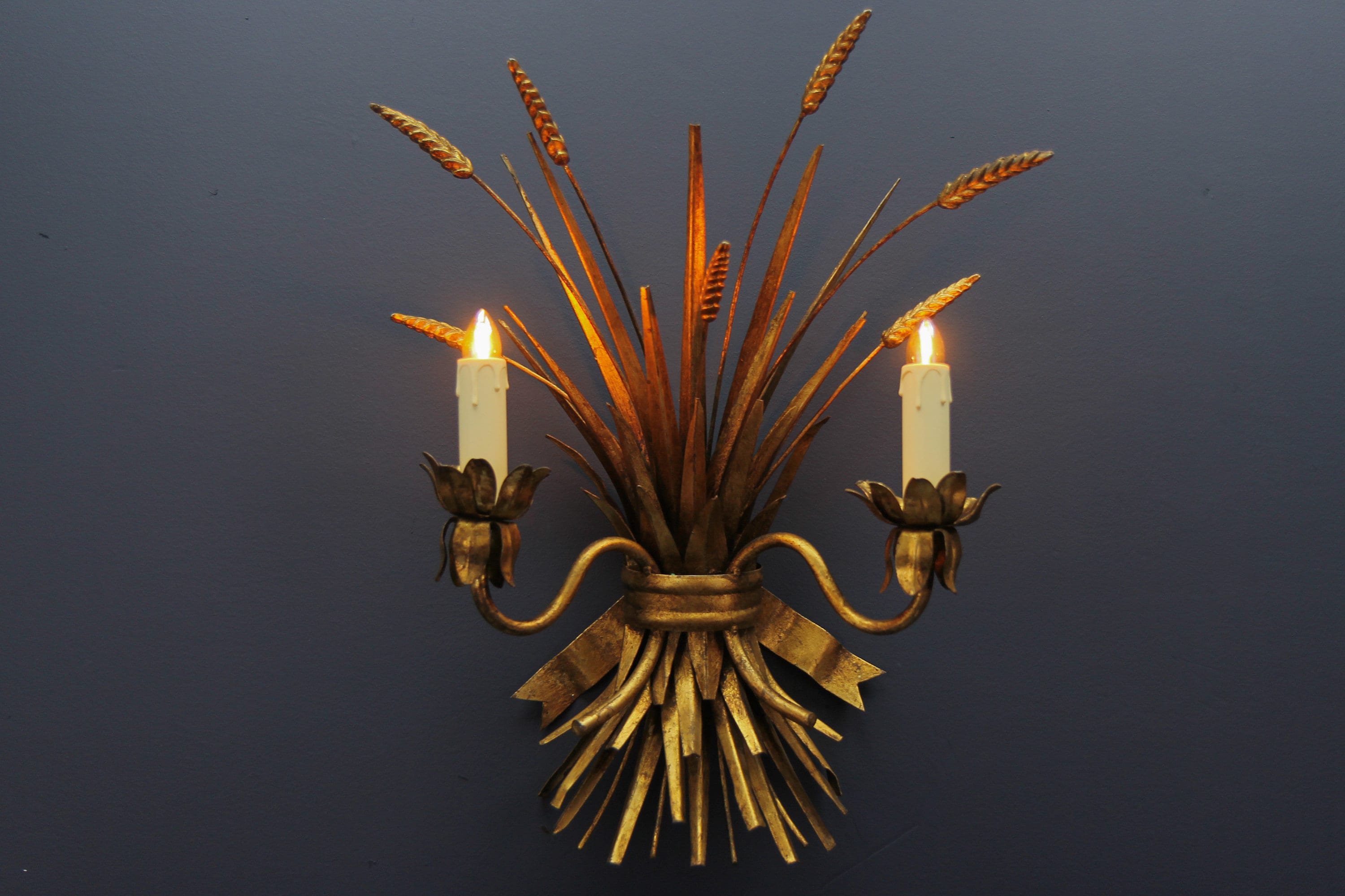 Gilt Metal Wheat Sheaf Wall Sconce - Etsy