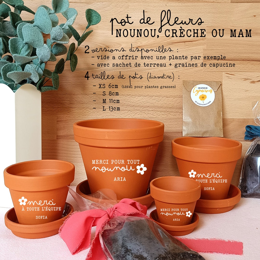 Cadeau nounou crèche ou mam pot de fleurs personnalisé - Etsy France
