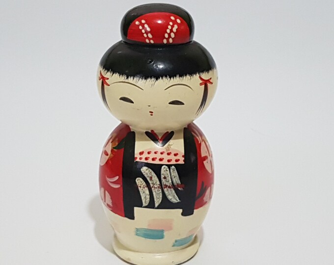 Old Japanese Ceramic Kokeshi Doll in Red Kimono - Etsy