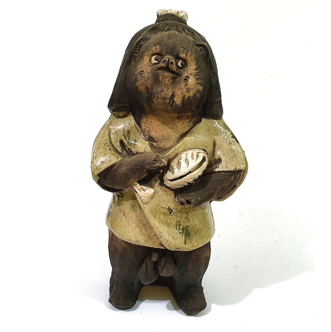 Very Old SIGNED Japanese Tanuki Pottery, Raccoon Dog Goodluck Statue ...