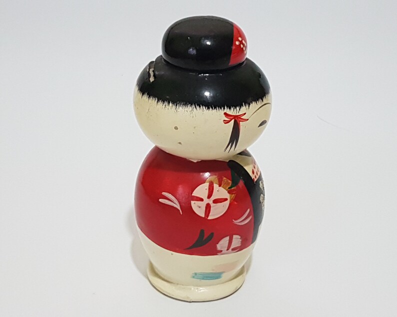 Old Japanese Ceramic Kokeshi Doll in Red Kimono | Etsy
