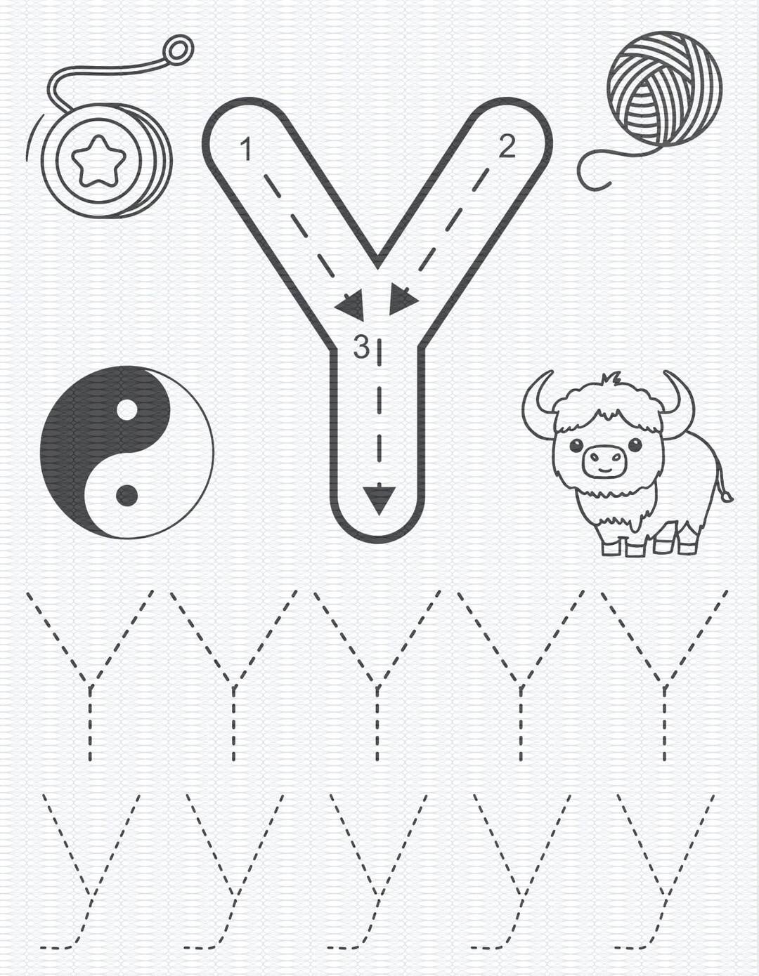 Letter Y Worksheet. Digital Print and Trace. - Etsy