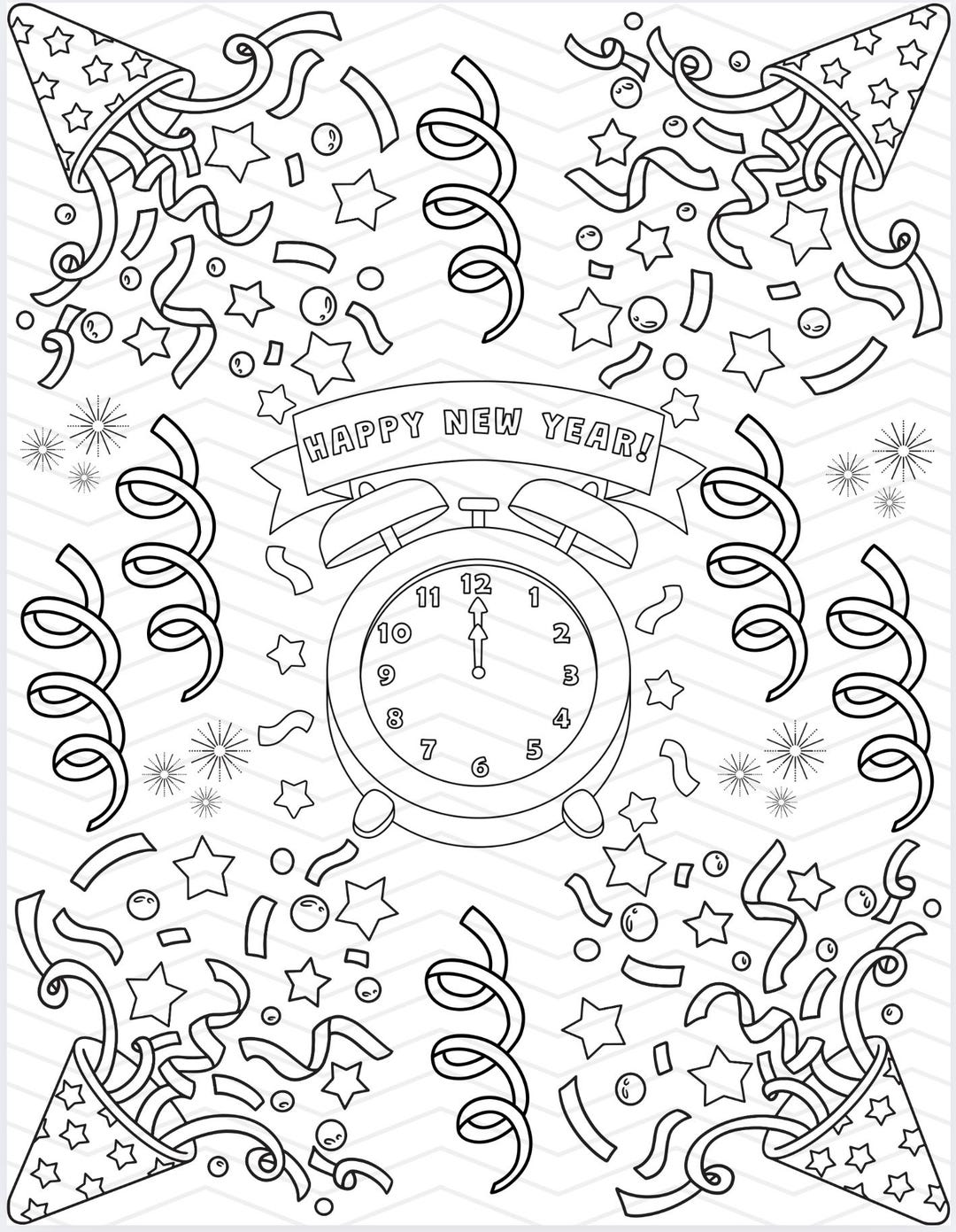 New Years Coloring Page. Digital Print and Trace. NYE. Adult Coloring ...