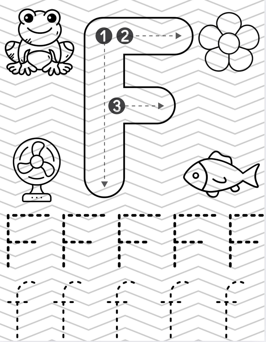 Letter F Worksheet. Digital Print and Trace. - Etsy