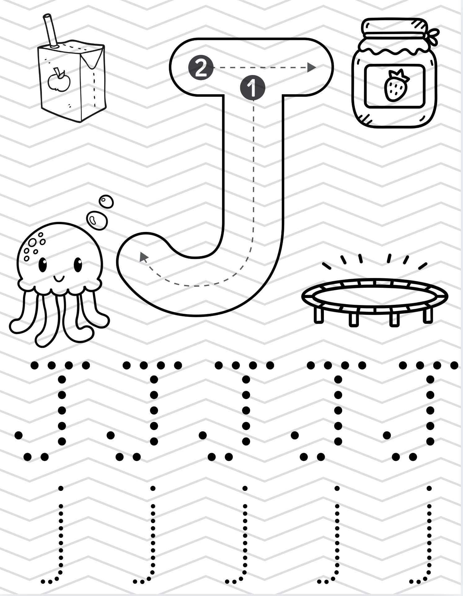 Letter J Worksheet. Digital Print and Trace. - Etsy