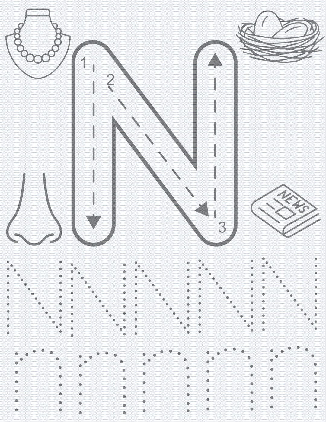 Letter N Worksheet. Digital Print and Trace. - Etsy