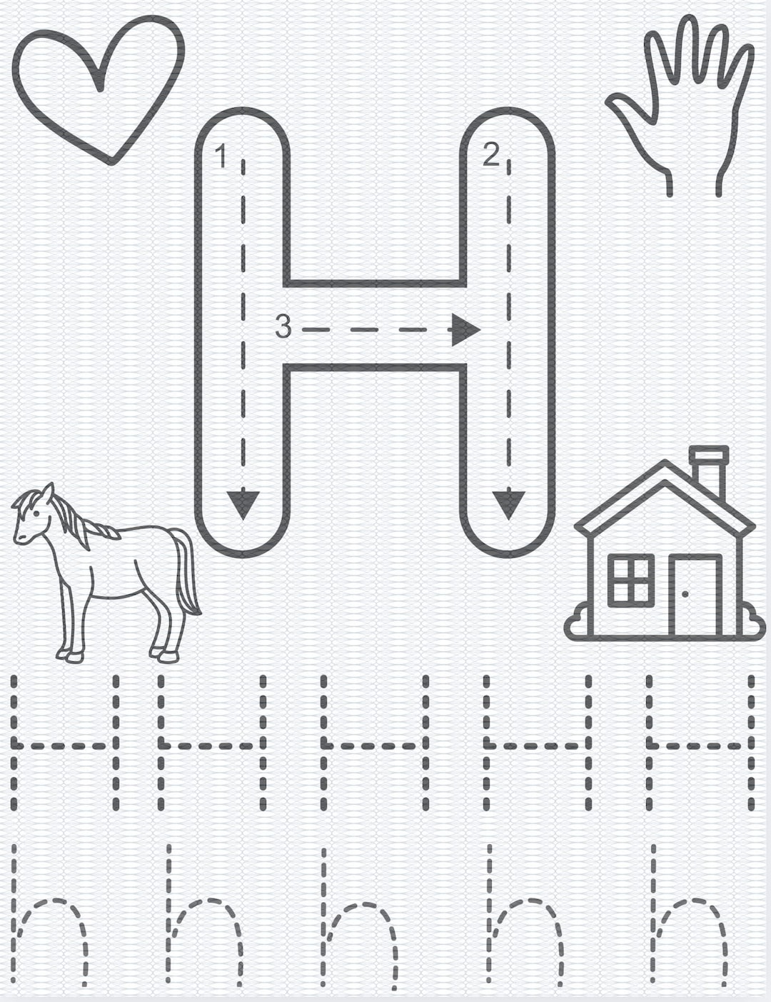 Letter H Worksheet. Digital Print and Trace. - Etsy