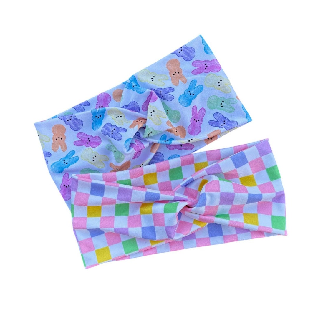 Easter Peeps & Checkerboard Stretchy Headband, Women's Wide Twisted ...
