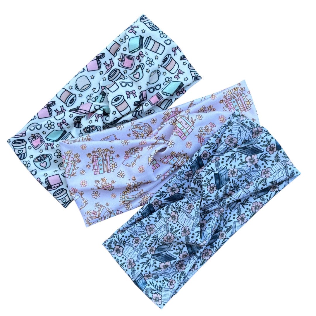 Book Lover Headband: Book & Coffee Print, Stretchy Soft Patterns for ...