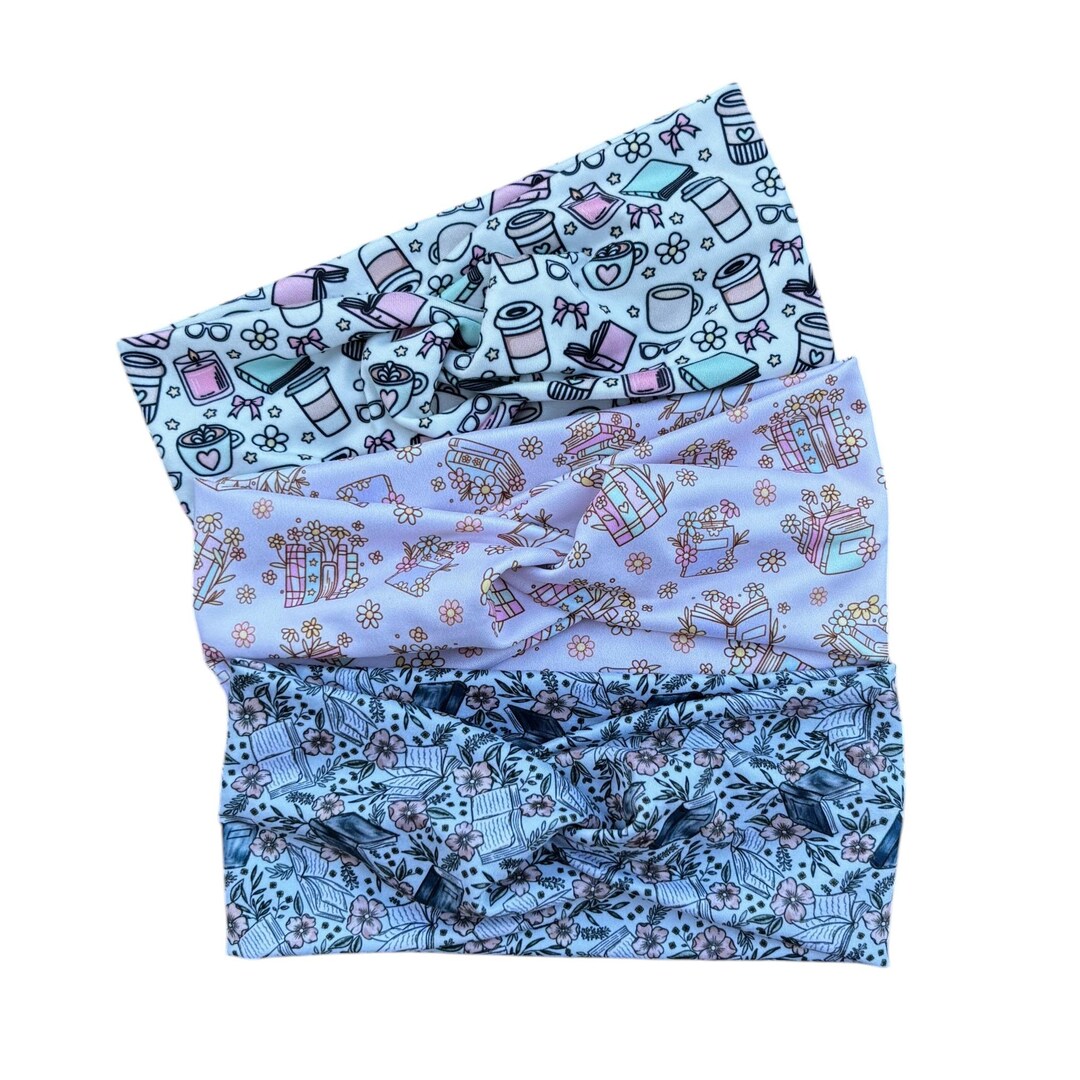 Book Lover Headband: Book & Coffee Print, Stretchy Soft Headband Gift ...