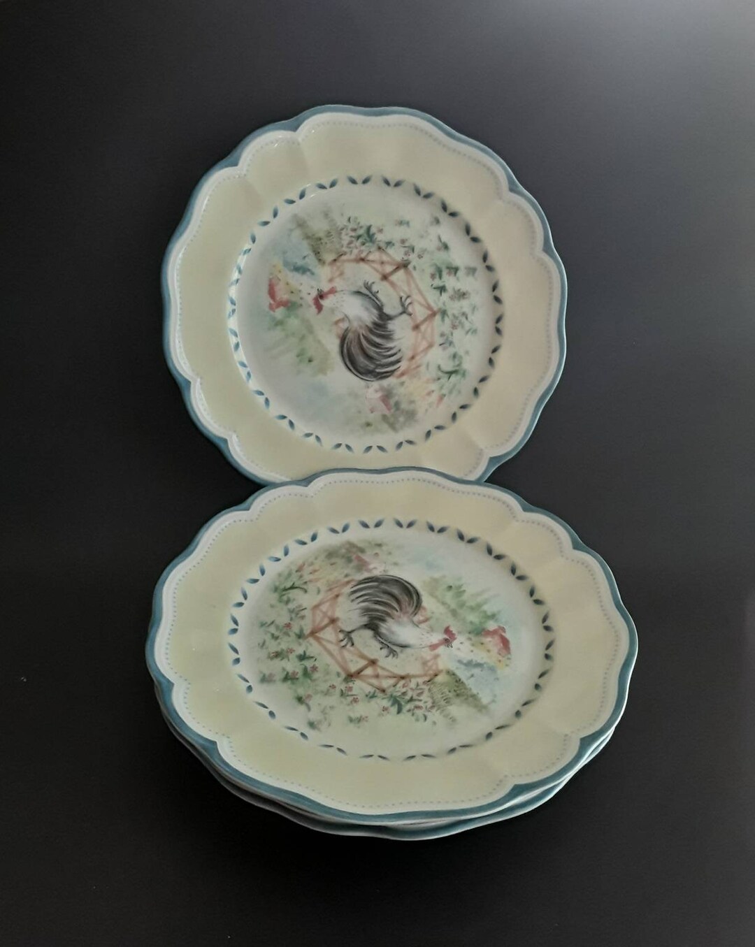 Rooster Lenox Plates Set of 4 Provencal Garden Roosters 9.5" Scalloped ...