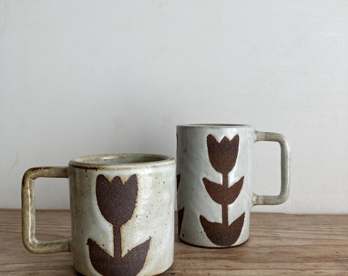 White and Brown Tulip Mug - Etsy