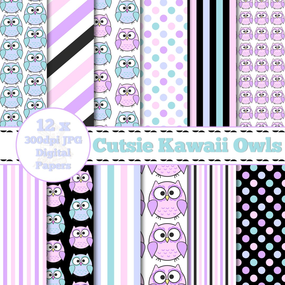Cutsie Kawaii Owls Digital Paper Scrapbook Paper, Commercial Use ...