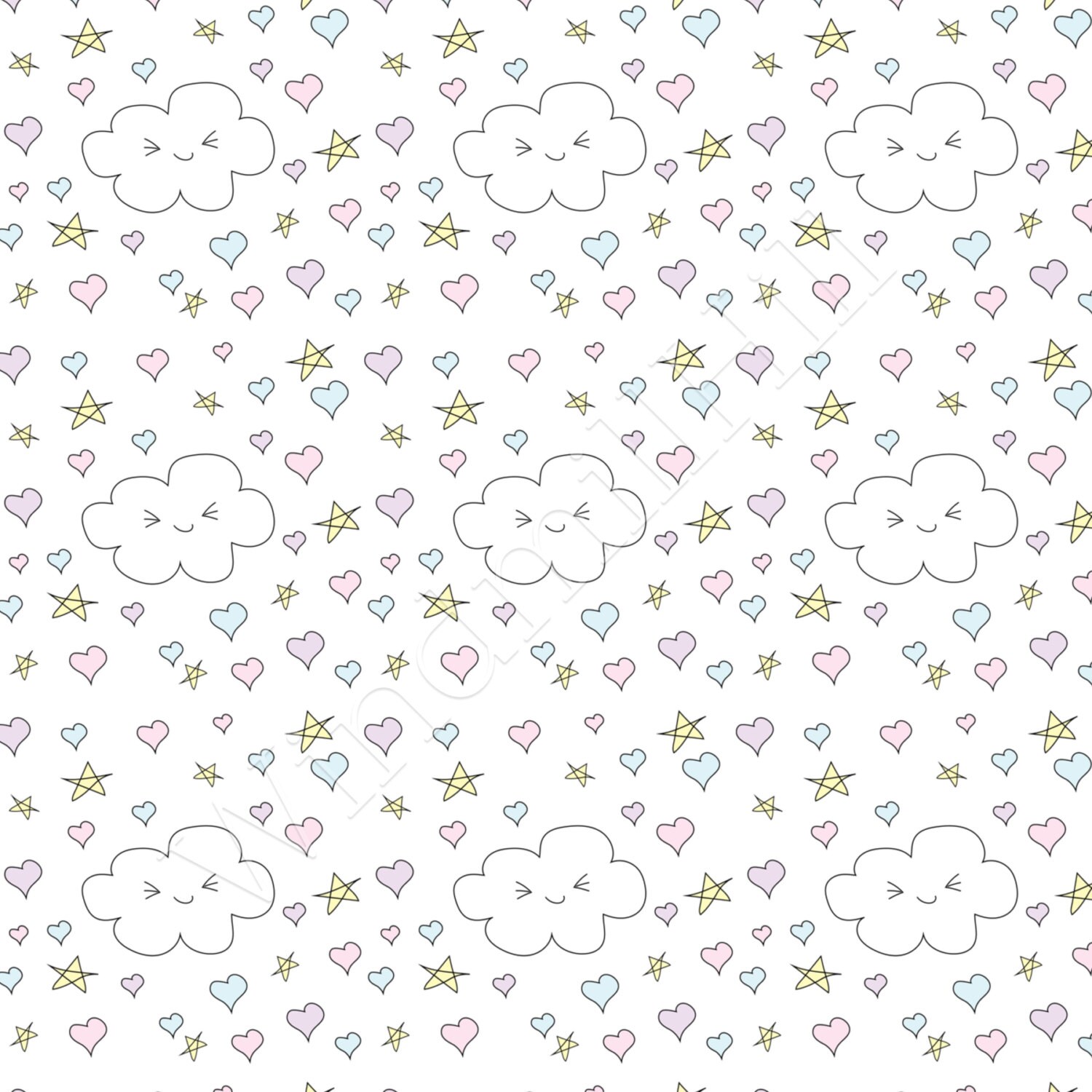 Clouds Hearts & Stars Kawaii Digital Paper Scrapbook Paper | Etsy