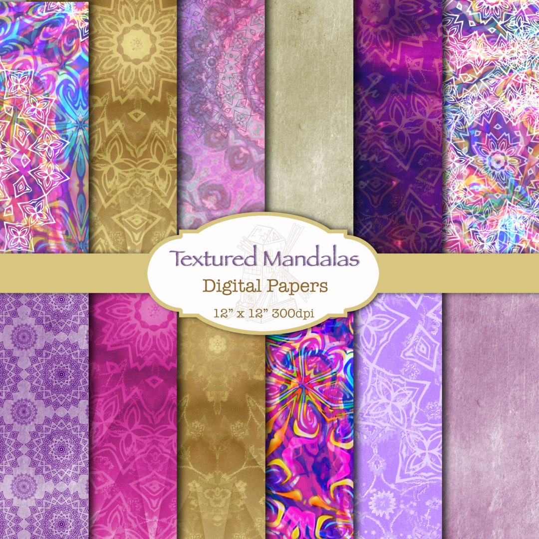 Textured Mandala Digital Paper Scrapbook Paper, Commercial Use, 300dpi ...