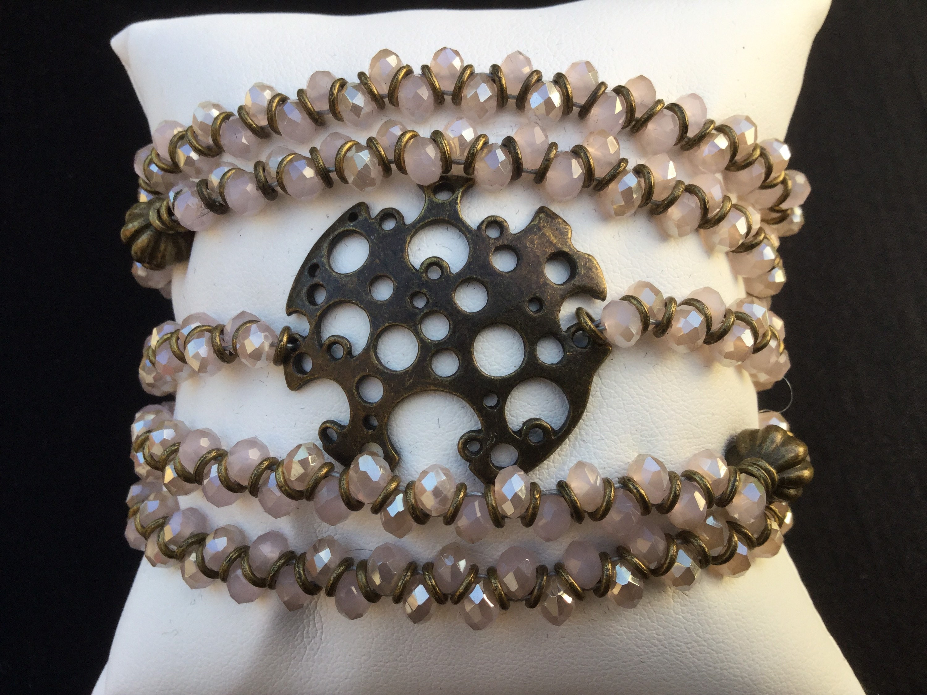 Beige Crystal Goddess Necklace with Brass Gear Focal Also | Etsy