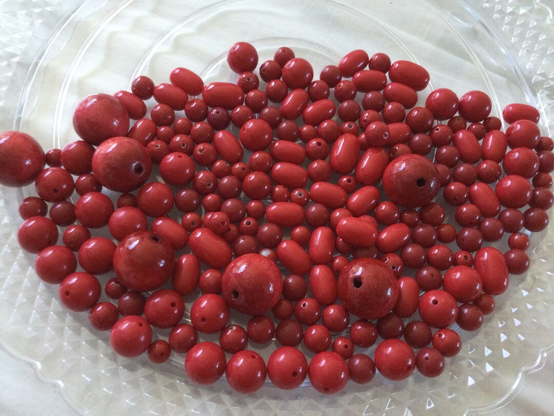 Red Mix Lot of Extra Large Round and Other Shaped Beads Includes Over ...
