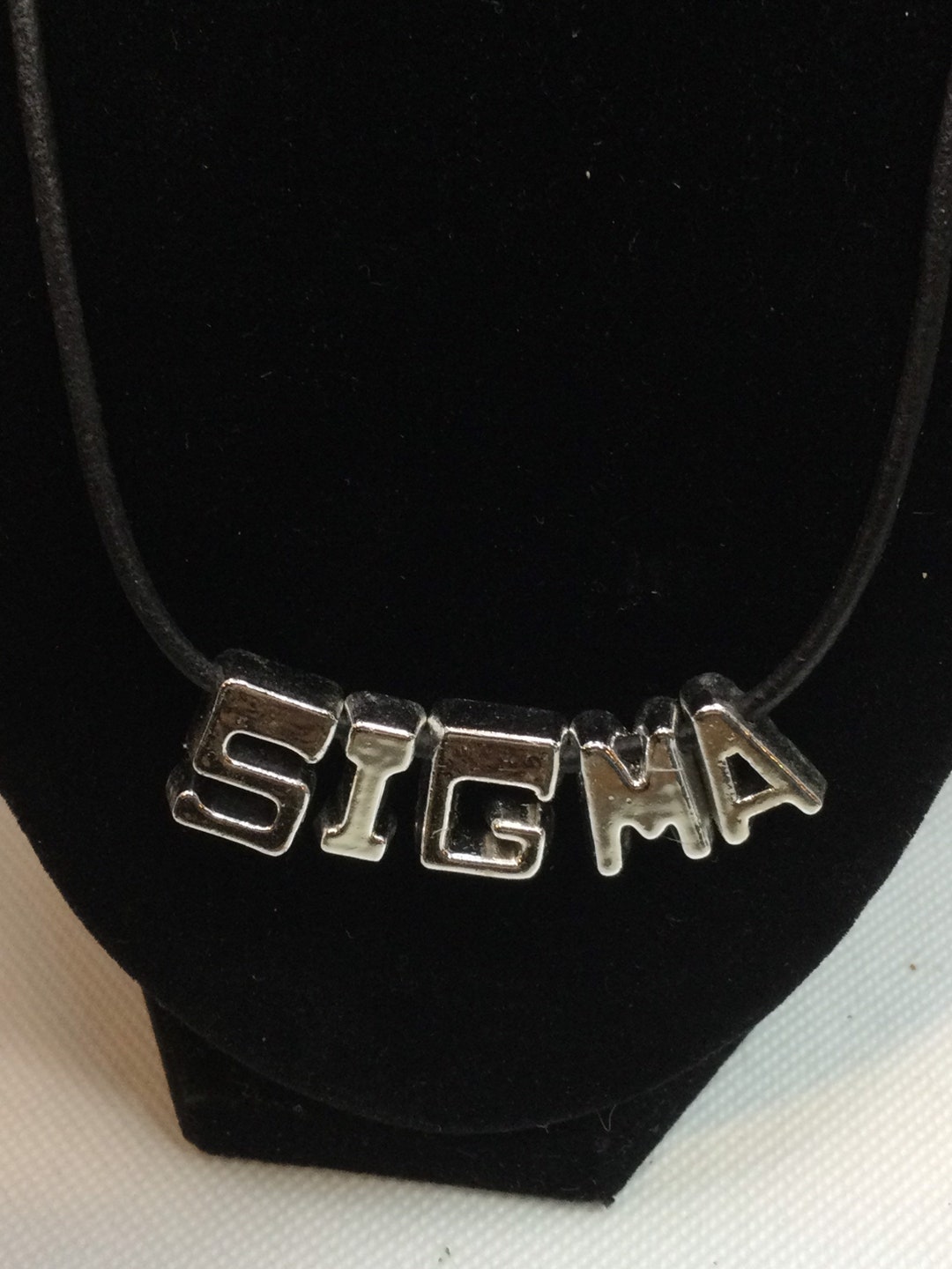 Sigma Necklace Silver Letters on Black Leather Cord Lobster Clasp - Etsy