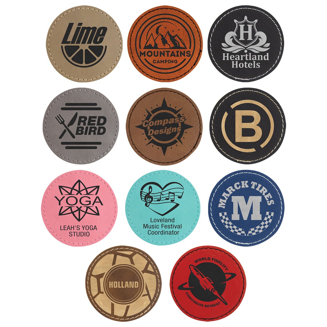 Set of 10 Blank Rawhide Laserable Leatherette Round Patch With Adhesive ...