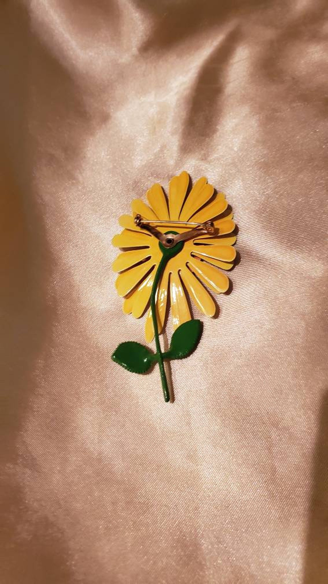 Sunny and Bright Vintage Enamel Yellow Metal Flower Pin With - Etsy