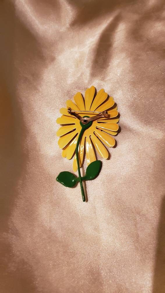 Sunny and Bright Vintage Enamel Yellow Metal Flower Pin With - Etsy