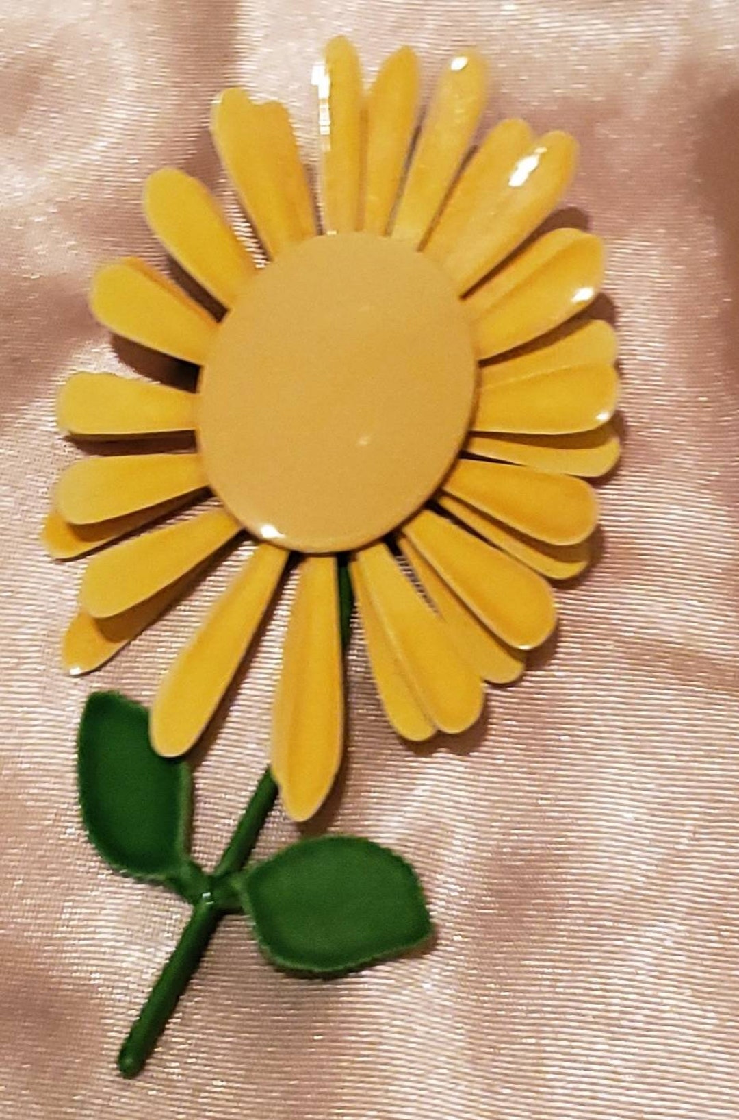 Sunny and Bright Vintage Enamel Yellow Metal Flower Pin With - Etsy